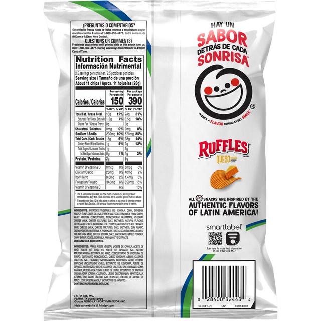 Ruffles® Queso Cheese Flavored Potato Chips - Shop Now at Snacks.com