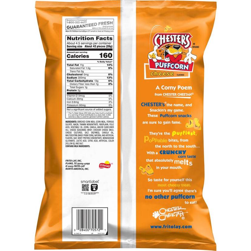 Chester's® Puffcorn Cheese Flavored Corn Snacks - Shop Now at Snacks.com